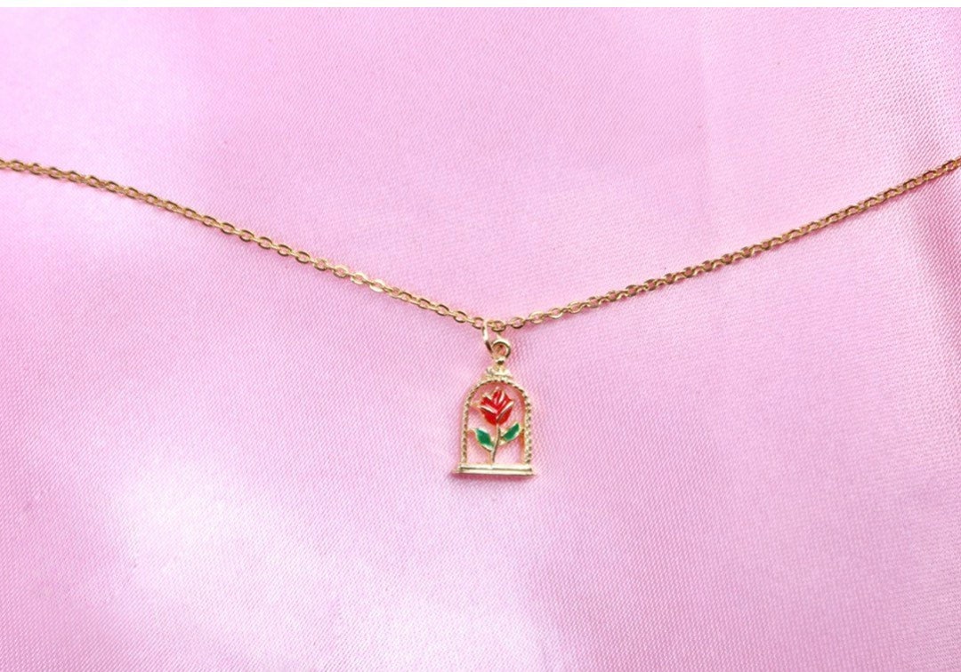 Enchanted Rose Charm Necklace in Rose Gold - Etsy