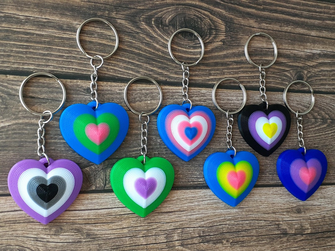 Pride Heart Keychain, 3D Printed - Trans, Polysexual, Bisexual, Asexual ...