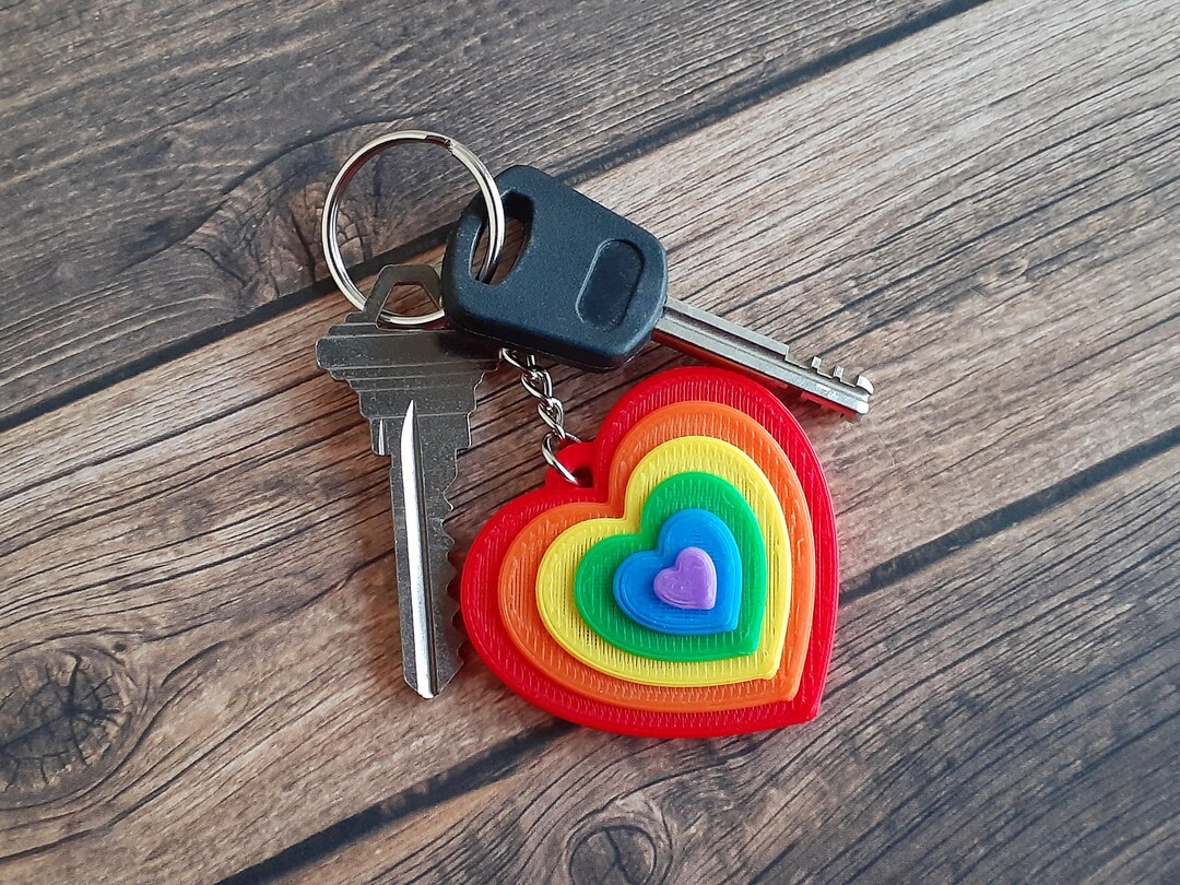 Rainbow Heart Keychain - 3D Printed Keyring Accessory for LGBTQ+ Pride ...