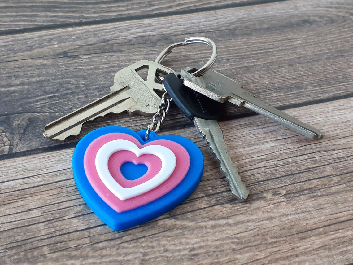Trans Pride Heart Keychain 3D Print Blue Pink White - Etsy