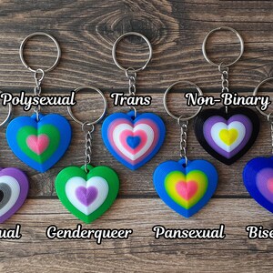 Pride Heart Keychain, 3D Printed - Trans, Polysexual, Bisexual, Asexual ...