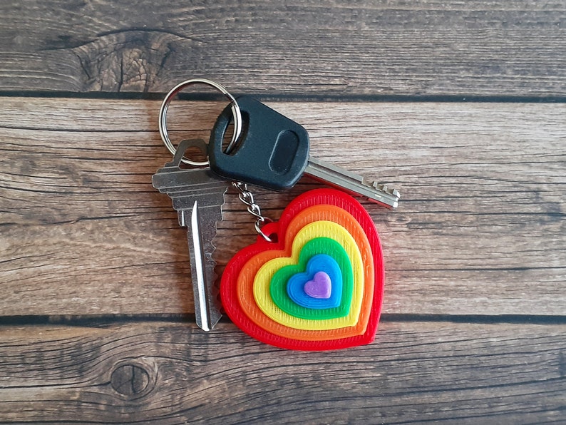 Rainbow Heart Keychain - 3D Printed Keyring Accessory for LGBTQ+ Pride ...