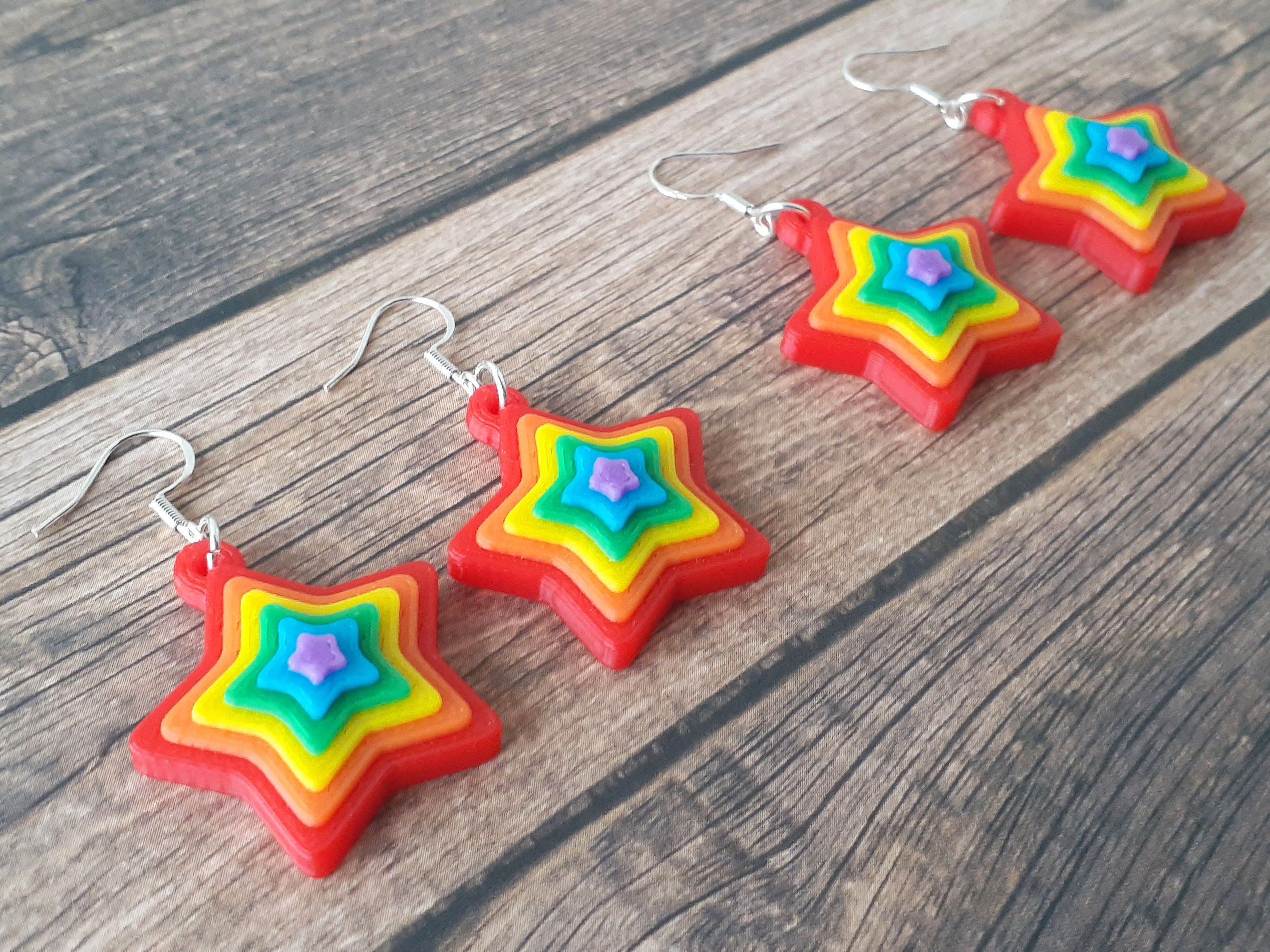 Rainbow Star Earrings 3D Printed Dangle Earring Set - Etsy