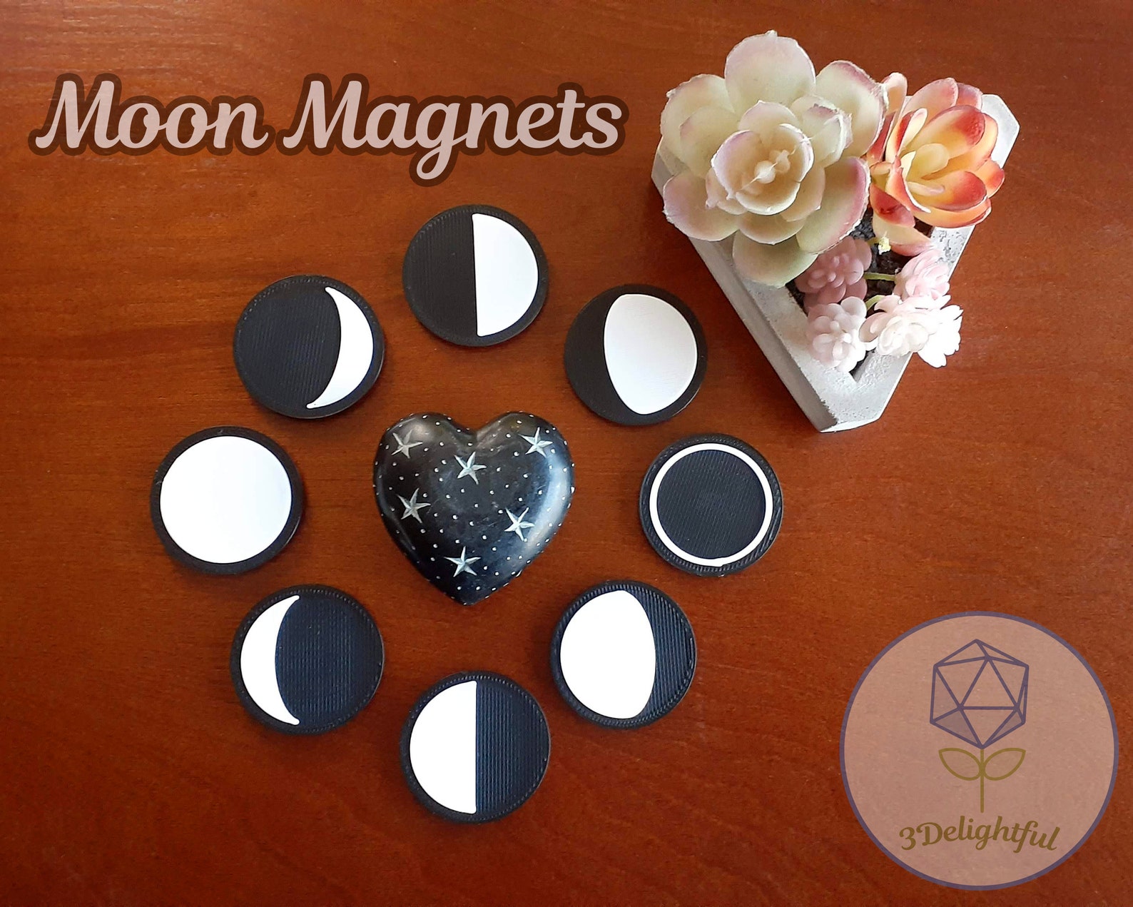 Lunar Cycle Magnets, Set of 8, Full Moon - New Moon, Shrine Decor ...