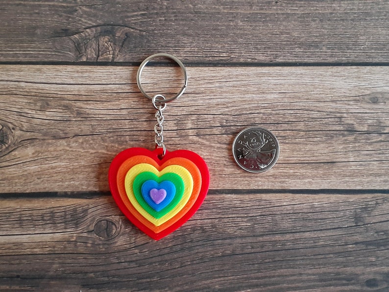 Rainbow Heart Keychain - 3D Printed Keyring Accessory for LGBTQ+ Pride ...