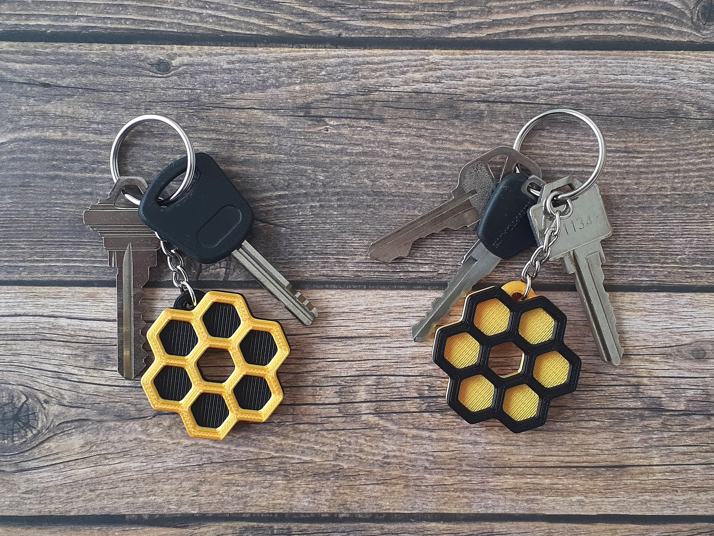 Honeycomb Keychain - 3D Printed - Gold, Black, Yellow - Honey, Bee ...
