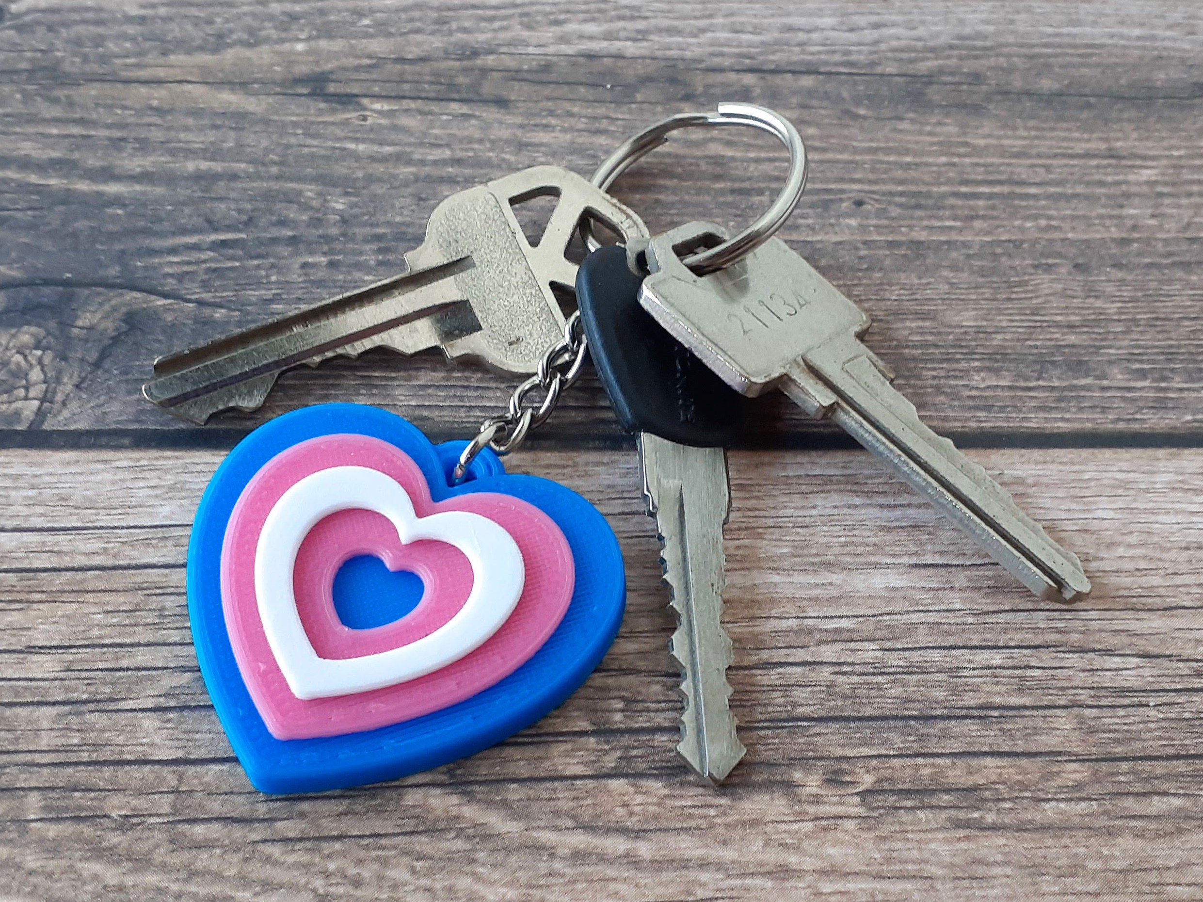 Trans Pride Heart Keychain 3D Print Blue Pink White - Etsy