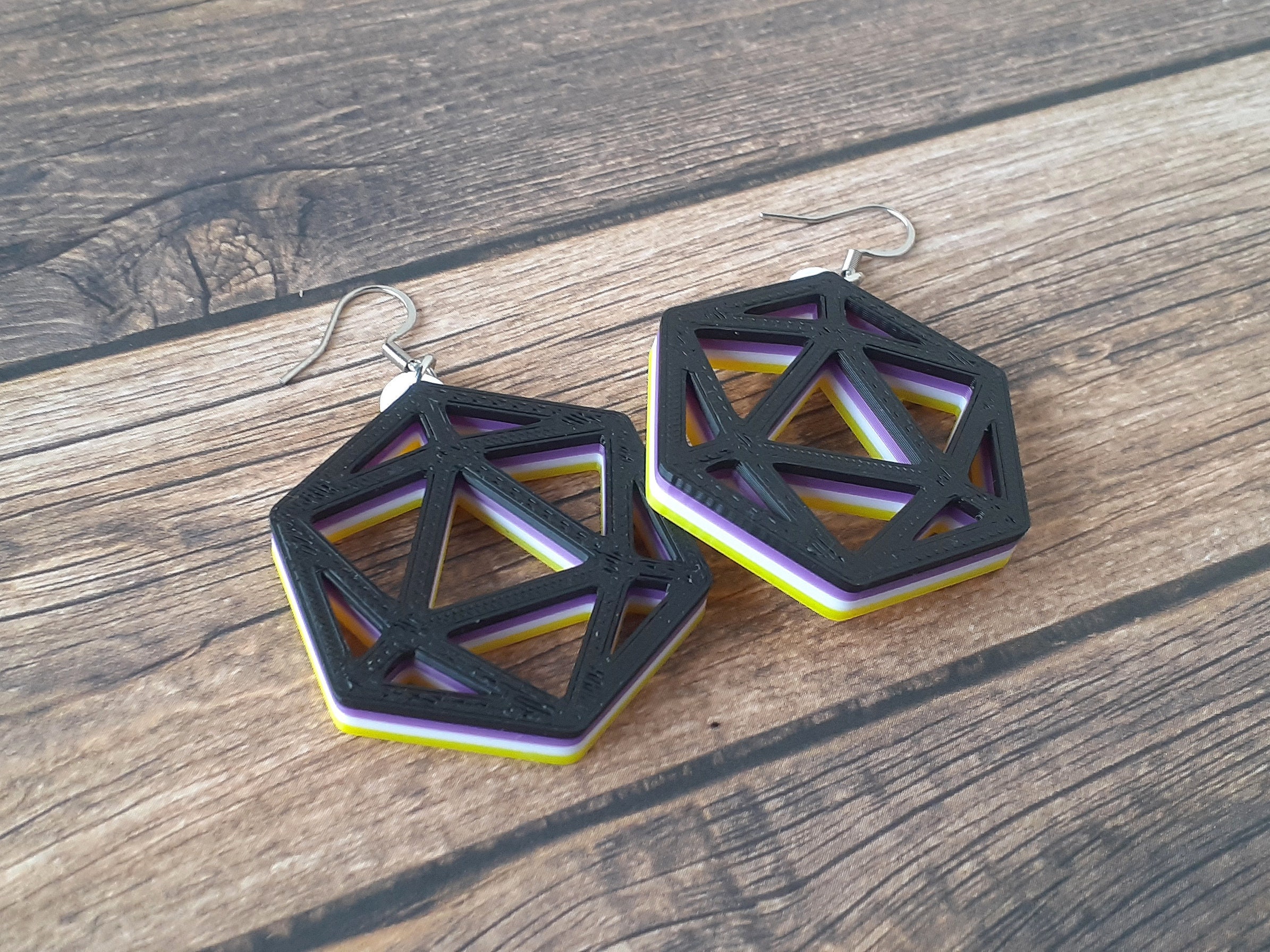 Nonbinary D20 Earrings Subtle Enby Pride Statement Jewelry | Etsy