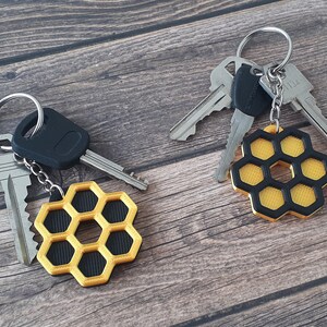 Honeycomb Keychain - 3D Printed - Gold, Black, Yellow - Honey, Bee ...