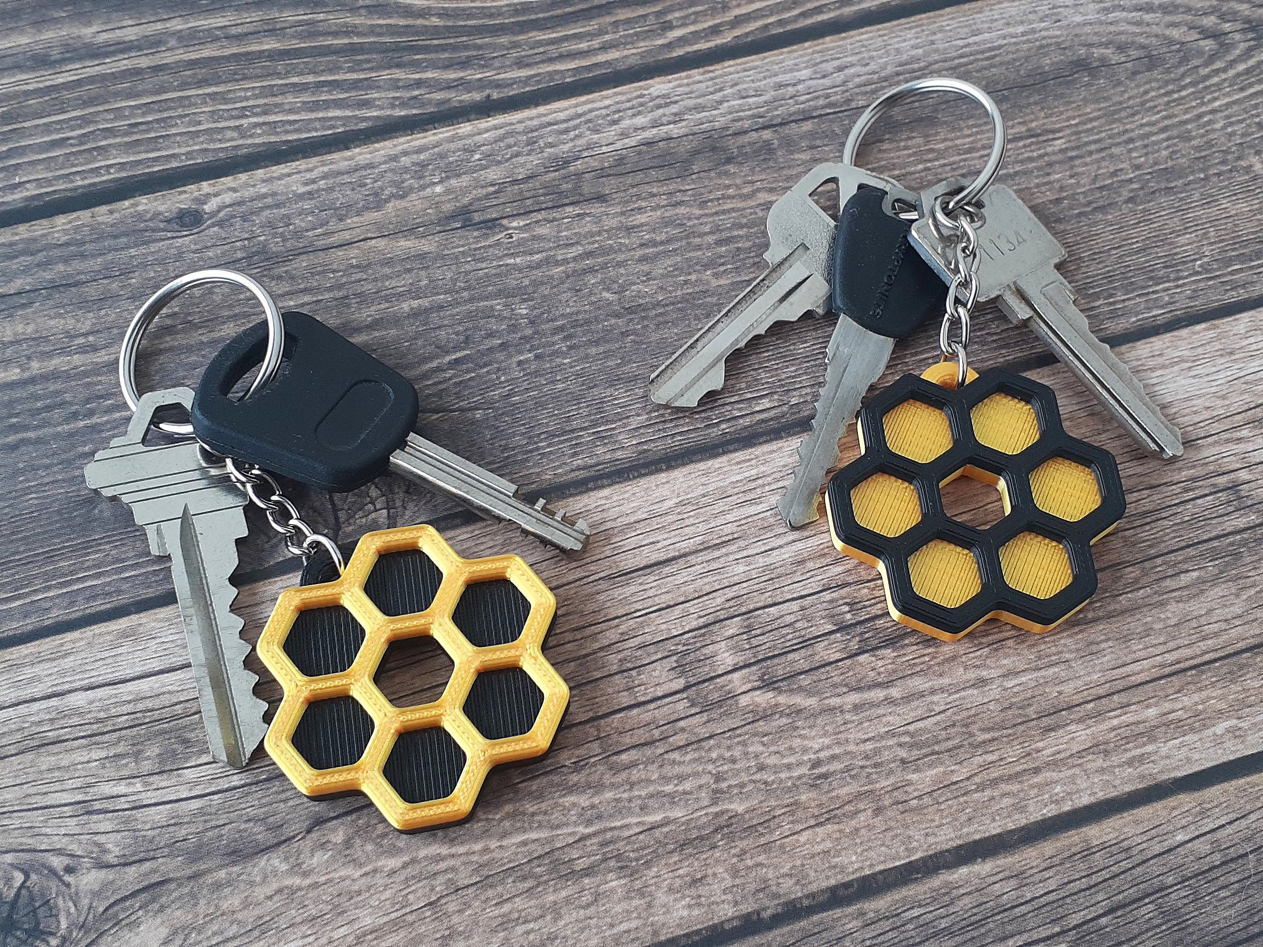 Honeycomb Keychain - 3D Printed - Gold, Black, Yellow - Honey, Bee ...