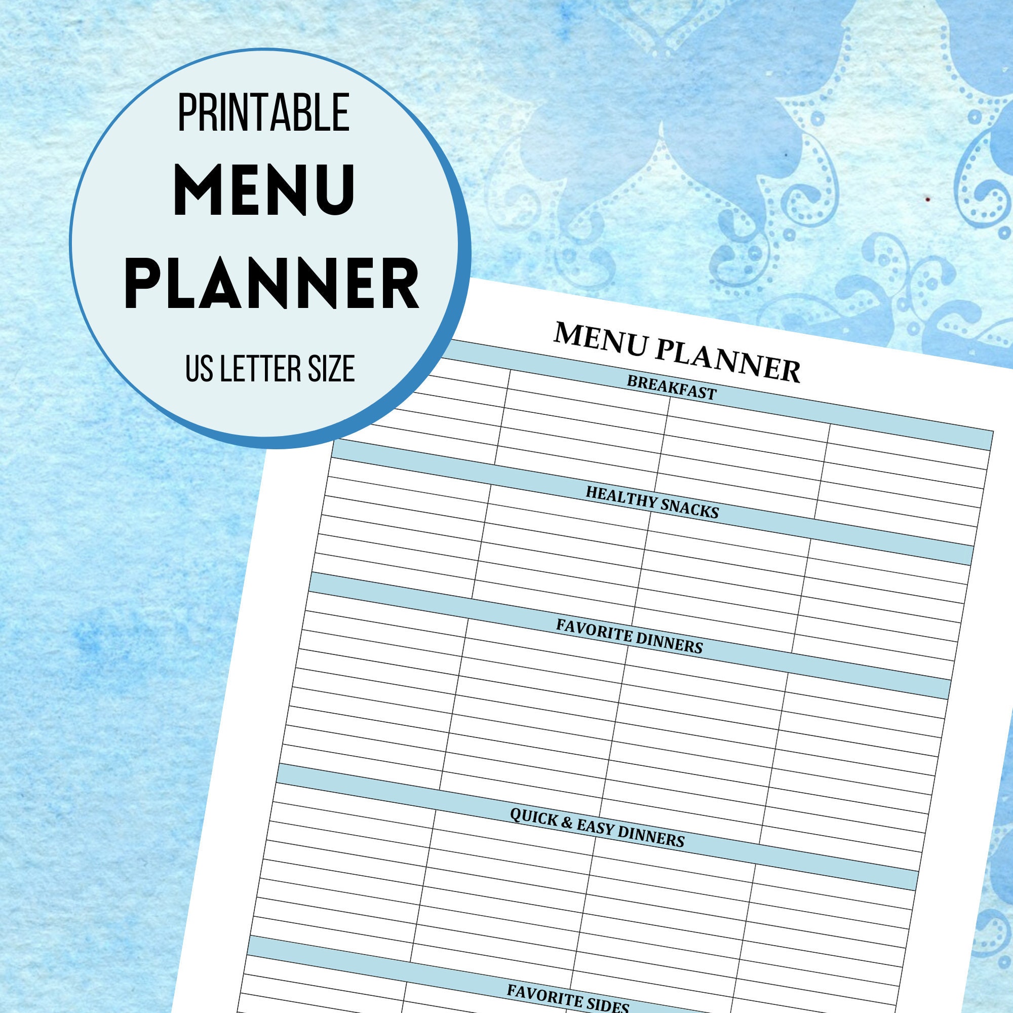 Menu Planner Meal Planner Weekly Menu Planner Inserts Menu - Etsy