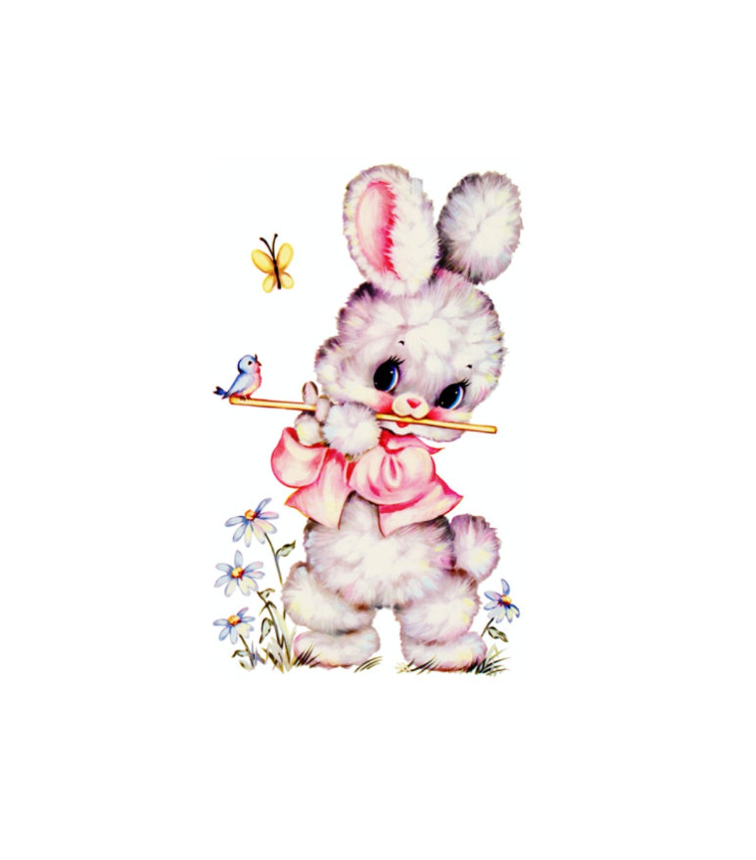 Vintage Bunny Playing Flute Canvas Print - Etsy