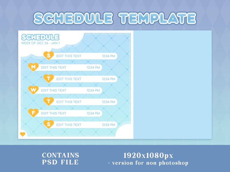 Twitch Schedule Template Cloudy Blue Streamer Graphics - Etsy