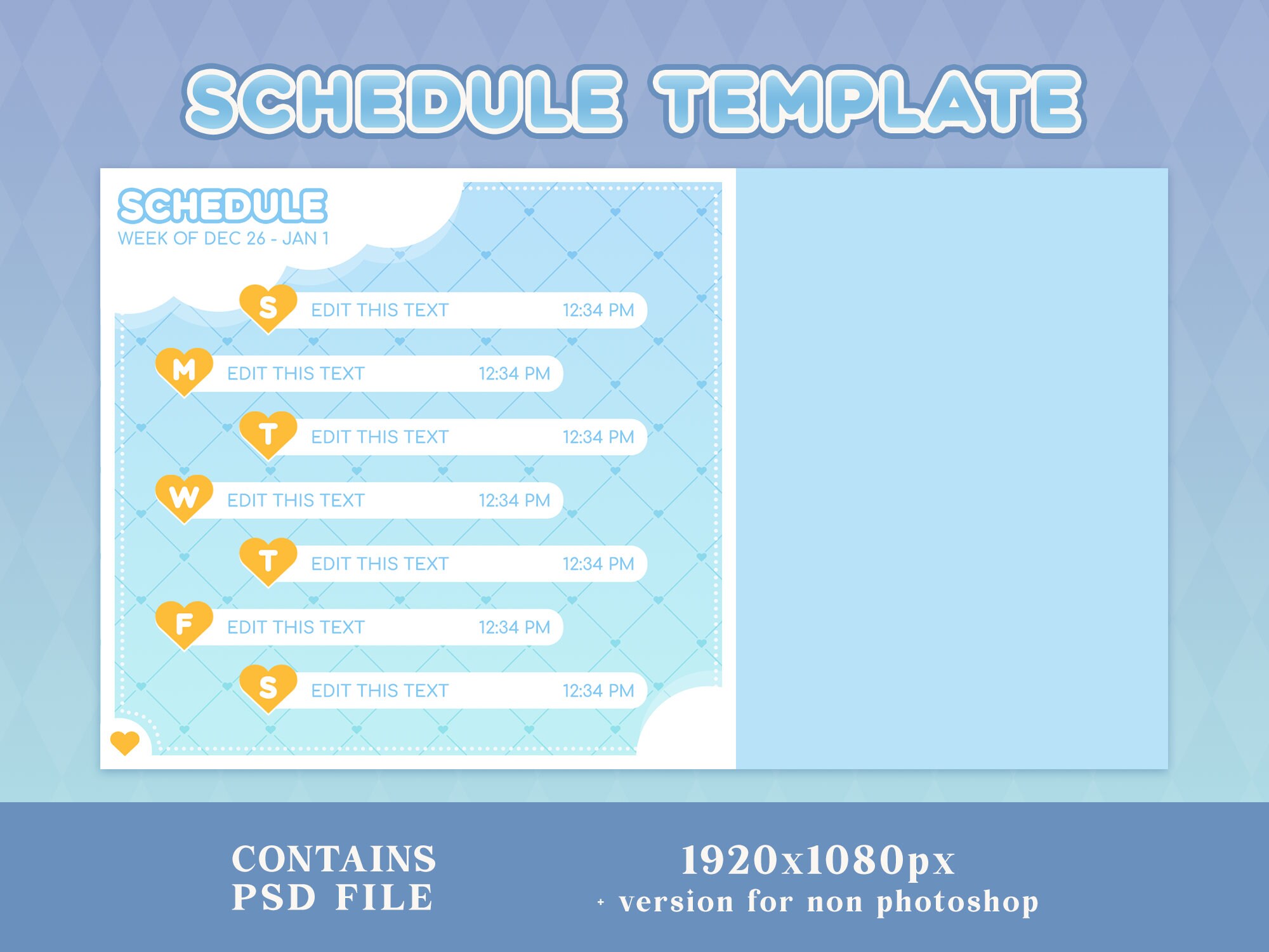 Twitch Schedule Template Cloudy Blue Streamer Graphics - Etsy