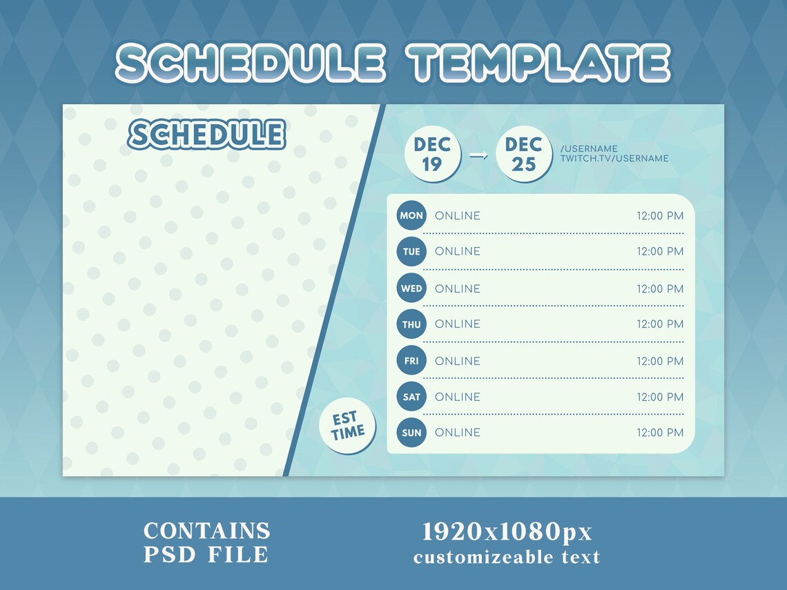 Twitch Schedule Template Polka Dot Blue Streamer Graphics - Etsy
