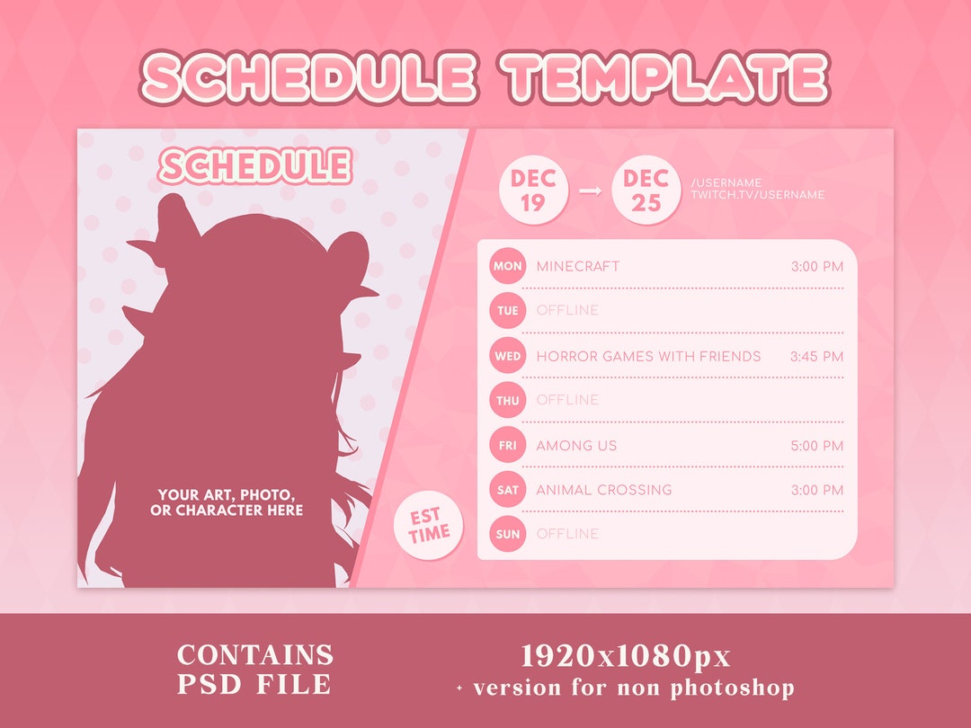 Twitch Schedule Template | Polka Dot Pink | Streamer Graphics | Vtuber ...
