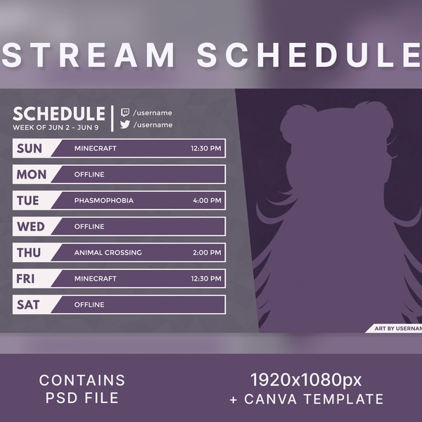 Twitch Schedule Template - Etsy