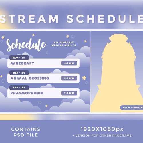 Twitch Schedule Template Streamer Graphics Vtuber Graphics - Etsy