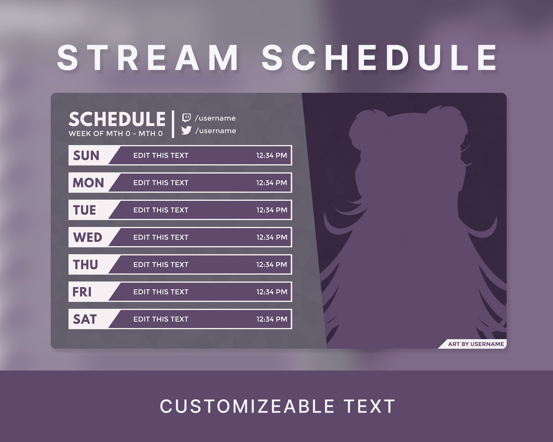 PURPLE Twitch Schedule Template Vtuber Graphics Streamer - Etsy UK