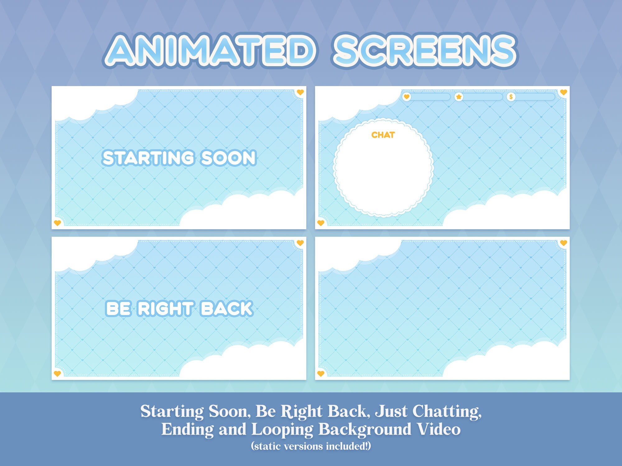 Paquete ANIMADO Twitch Stream / Azul nublado / Paneles, a partir de ...