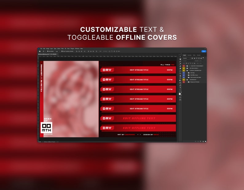Twitch Schedule Template | Vtuber Graphics | Streamer Graphics | Red ...