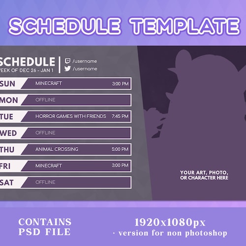Twitch Schedule Template Neapolitan Streamer Assets - Etsy