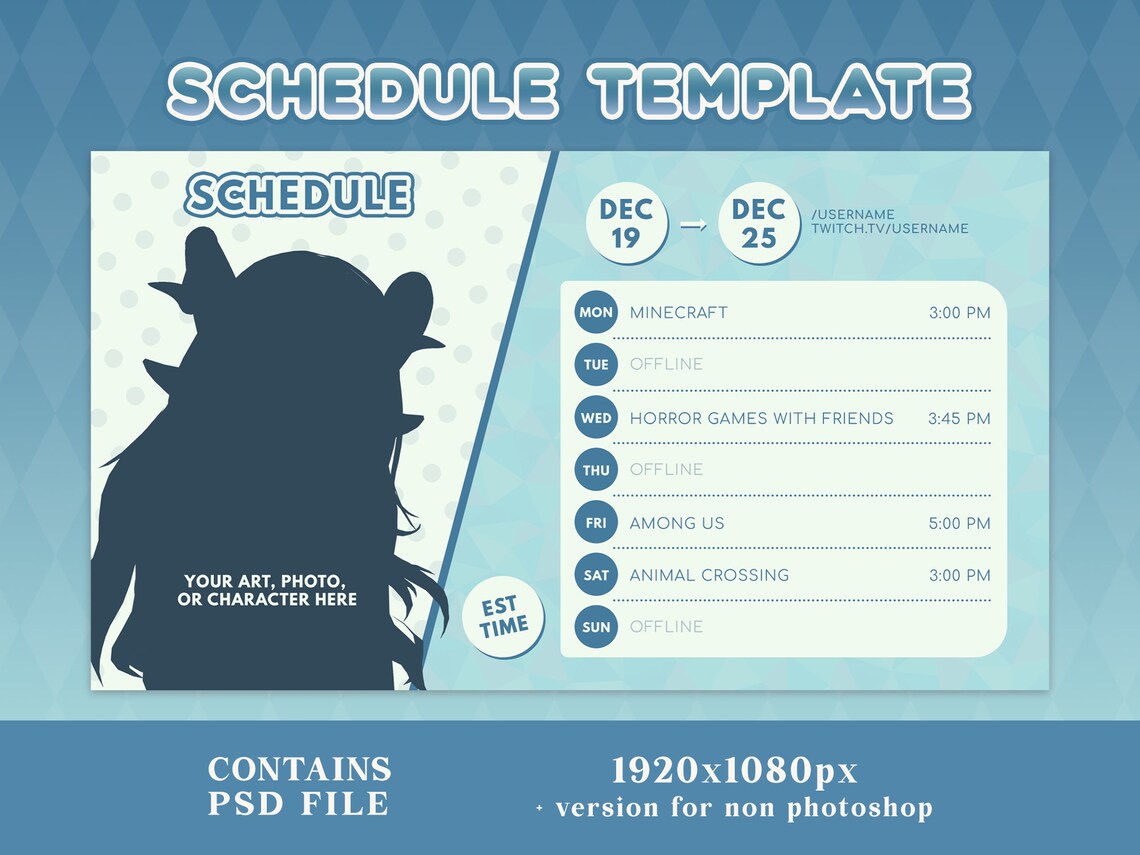 Twitch Schedule Template Polka Dot Blue Streamer Graphics - Etsy