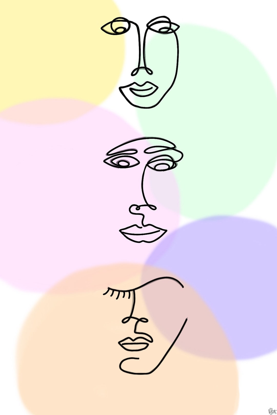 Digital Art Print - One Line Drawing - Three Faces - One Line Art ...