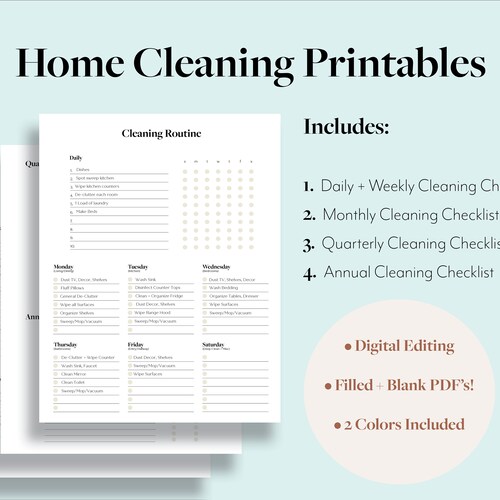 Cleaning Schedule Checklist Cleaning Tracker Daily Weekly - Etsy