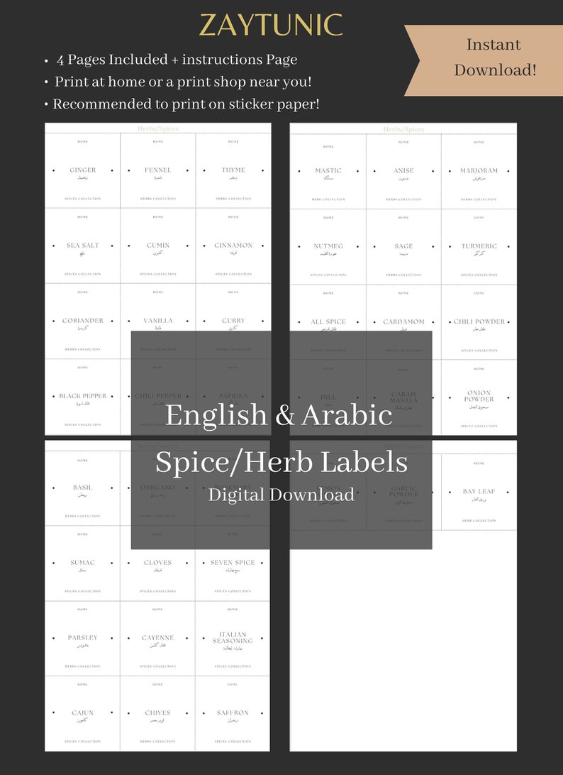 English and Arabic Spice/herb Labels Digital Download (light) - Etsy