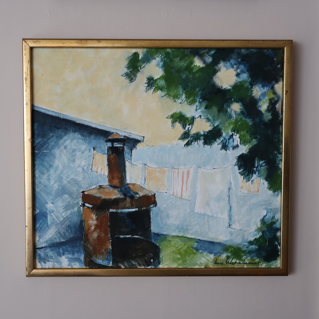 Swedish Outdoor Scene With Clothesline by Sune Alehammar Mid-century ...