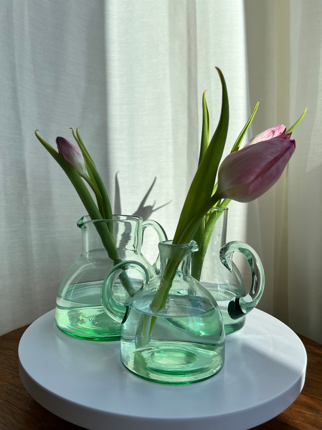 Set of Three Green Glass Jugs. Vintage Swedish Milk Jugs. Small Glass ...