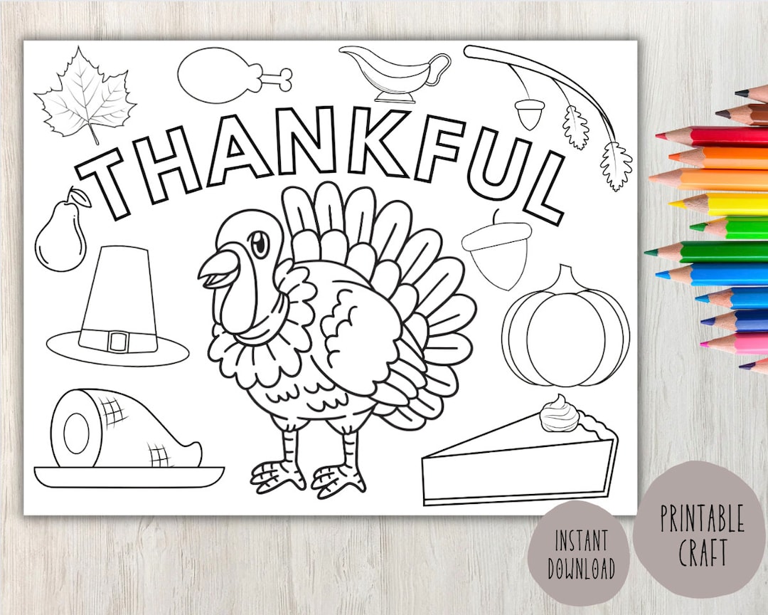 Thanksgiving Coloring Page Thankful Craft Kids Turkey Art Printable ...
