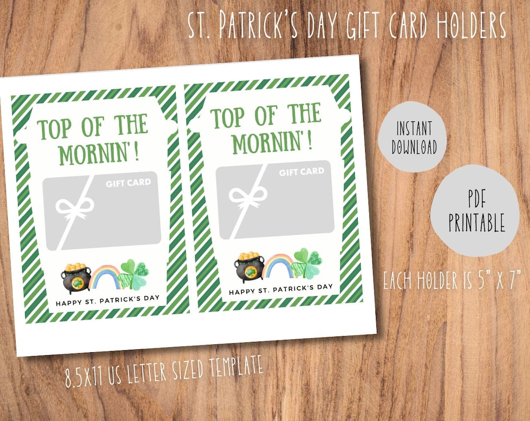 St. Patrick's Day Printable Gift Card Holder, Printable Card Holder ...