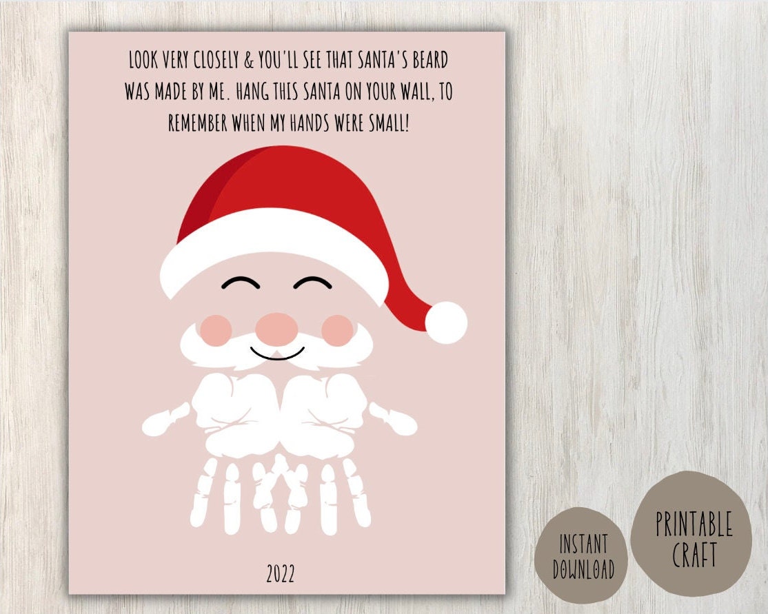 Christmas Santa Handprint Craft, Holiday Craft, Kids Santa Art ...