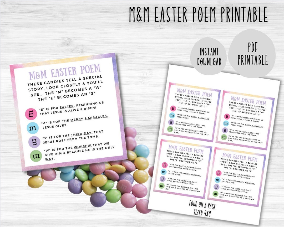 M & M Easter Poem Printable Easter Printable Gospel Printable Easter ...