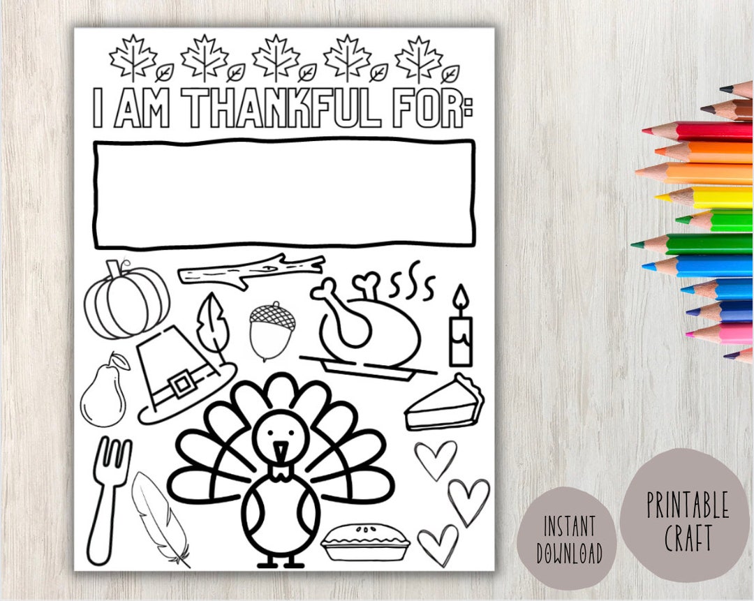 Thanksgiving Coloring Page, Thankful Craft, Kids Turkey Art, Printable ...