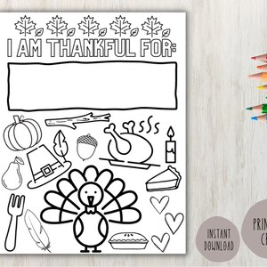 Thanksgiving Coloring Page, Thankful Craft, Kids Turkey Art, Printable ...