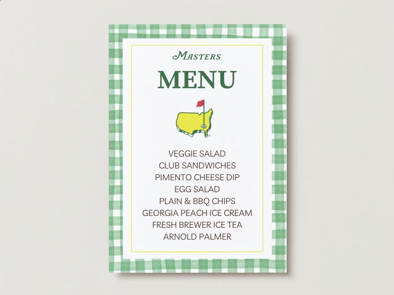 Masters Party Menu, Masters Editable Menu Masters Printable Golf Menu ...