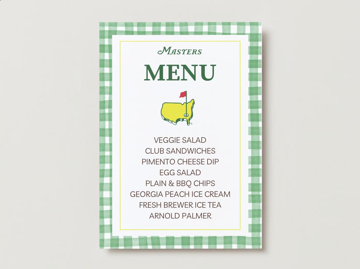 Masters Party Menu, Masters Editable Menu Masters Printable Golf Menu ...