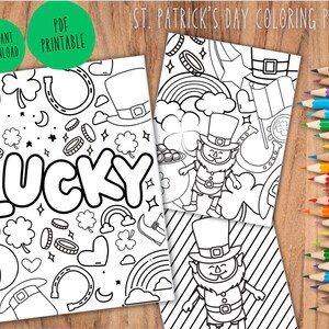 Printable St. Patrick's Day Coloring Page Bundle, Lucky Coloring Page ...