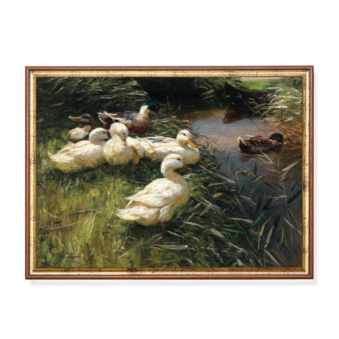 Vintage Ducks Painting: Country Landscape Fine Art Print - Etsy