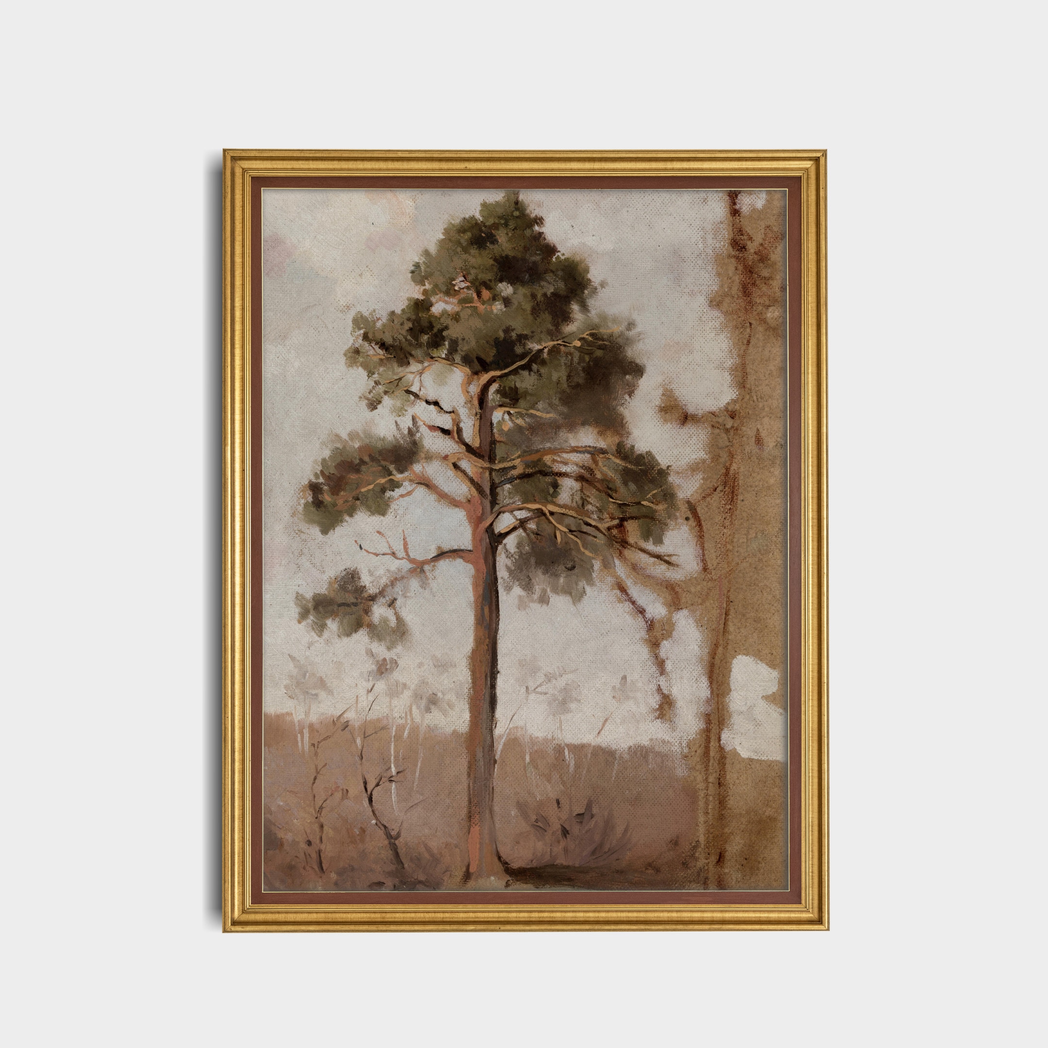 Vintage Landscape Painting Antique Pine Tree Print Rustic - Etsy