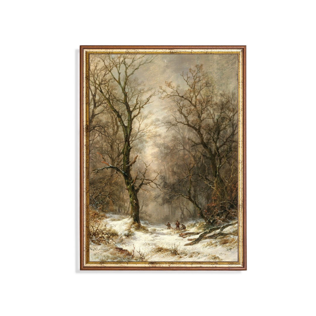 Vintage Snowy Winter Landscape Art Print: Rustic Wooded Scene - Etsy