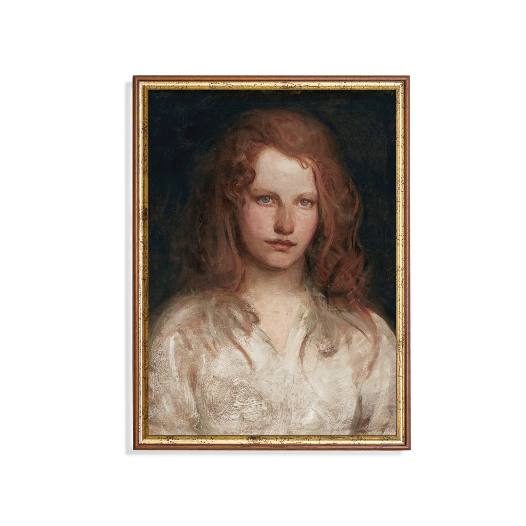 Vintage Portrait Painting Antique Girl Portrait Moody - Etsy