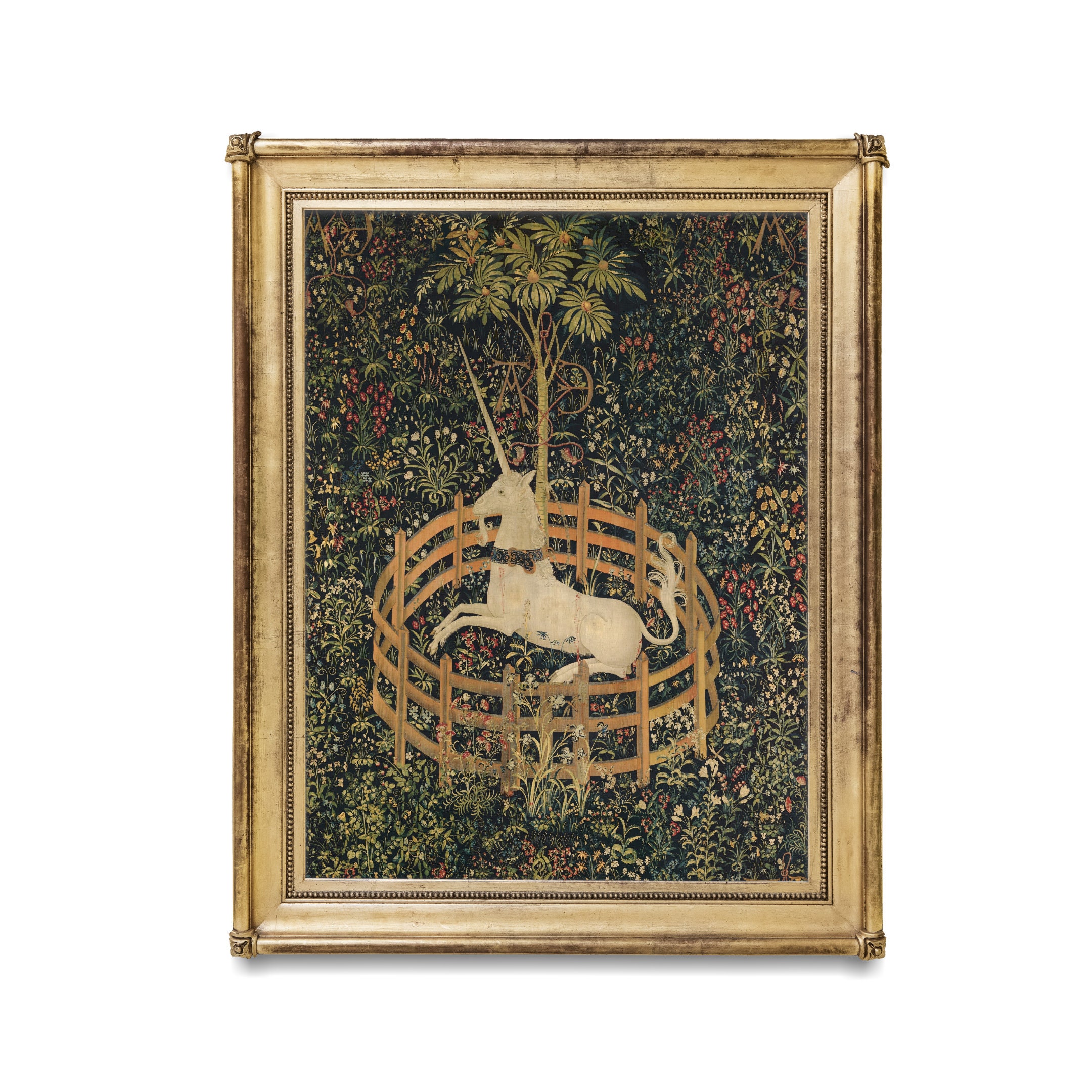 Unicorn in Captivity Tapestry Print: Vintage Medieval Floral Wall Art ...