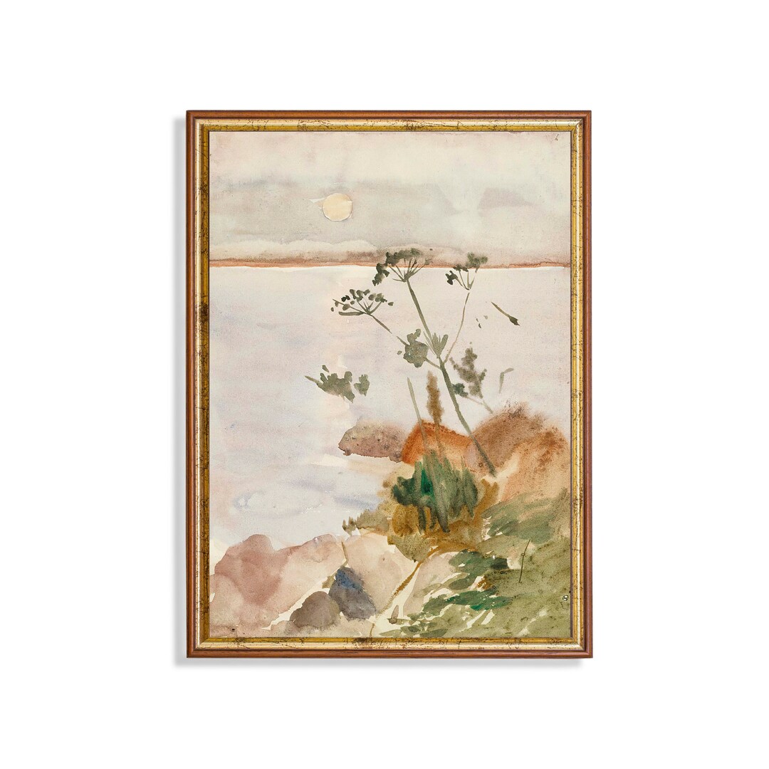 Printed and Shipped | Vintage Seashore Painting | Antique Coastal Print ...