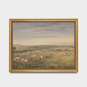 Vintage Landscape Painting | Flock of Sheep With Shepherd | Country ...