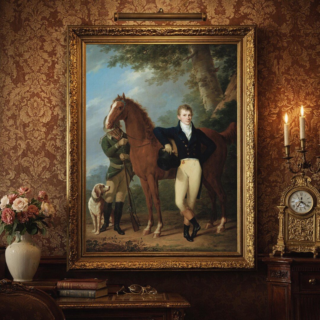 Equestrian Portrait Print: Regency Gentleman, Horse & Dog - Vintage ...