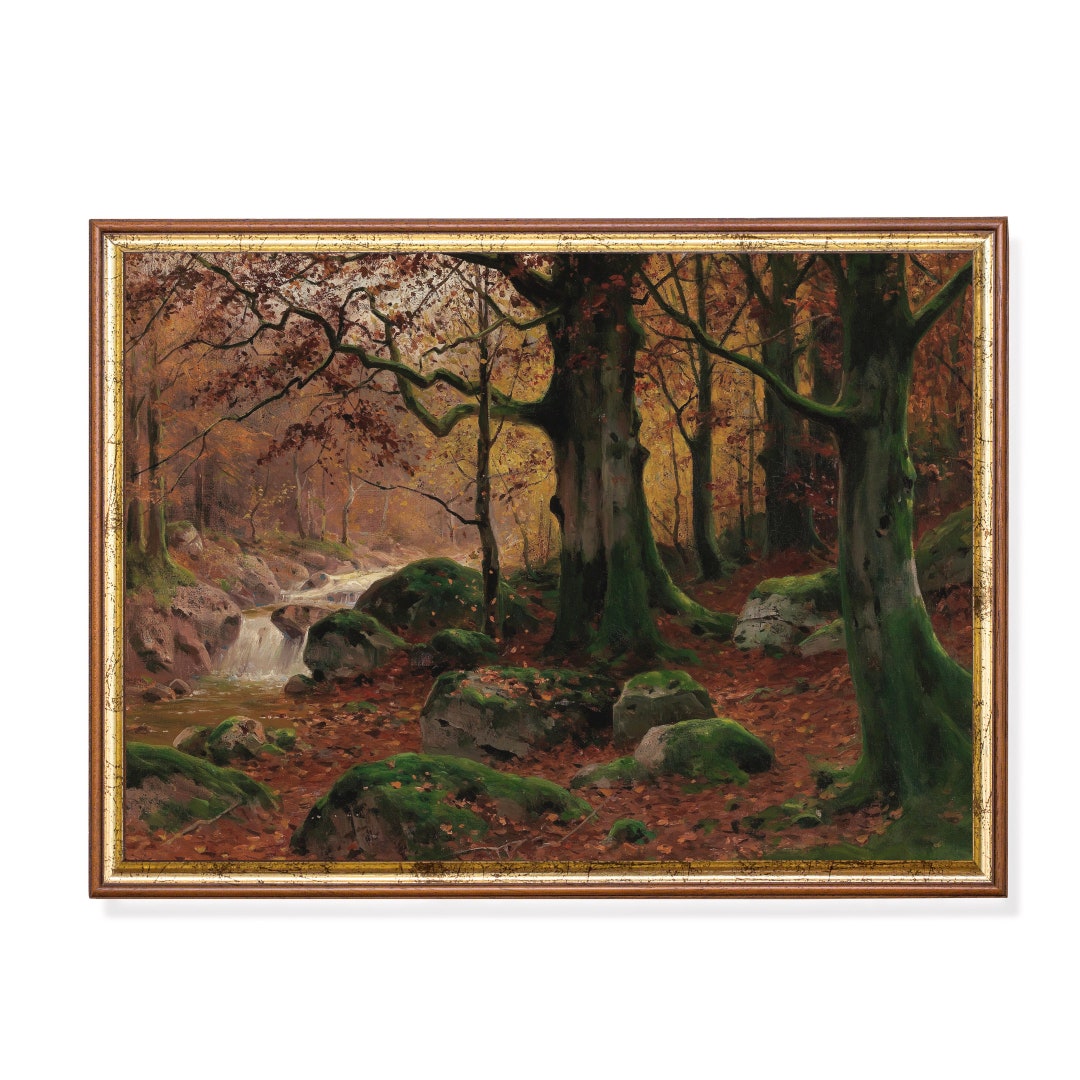 Vintage Fall Landscape Antique Autumn Painting Moody Rustic Print ...
